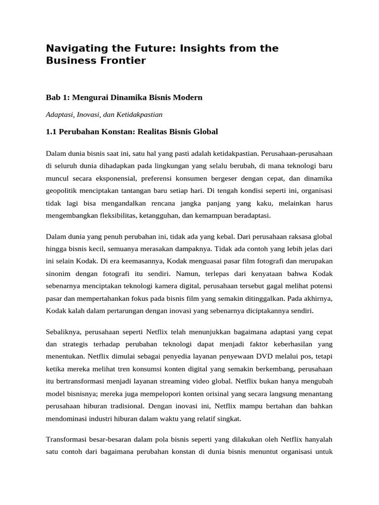 Draft Ringkasan Buku Klien Navigating The Future Insights From The Business Frontier | PDF