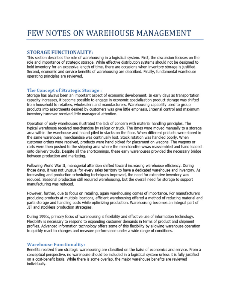 01 - Few Notes On Warehouse Management | PDF | Warehouse | Logistics
