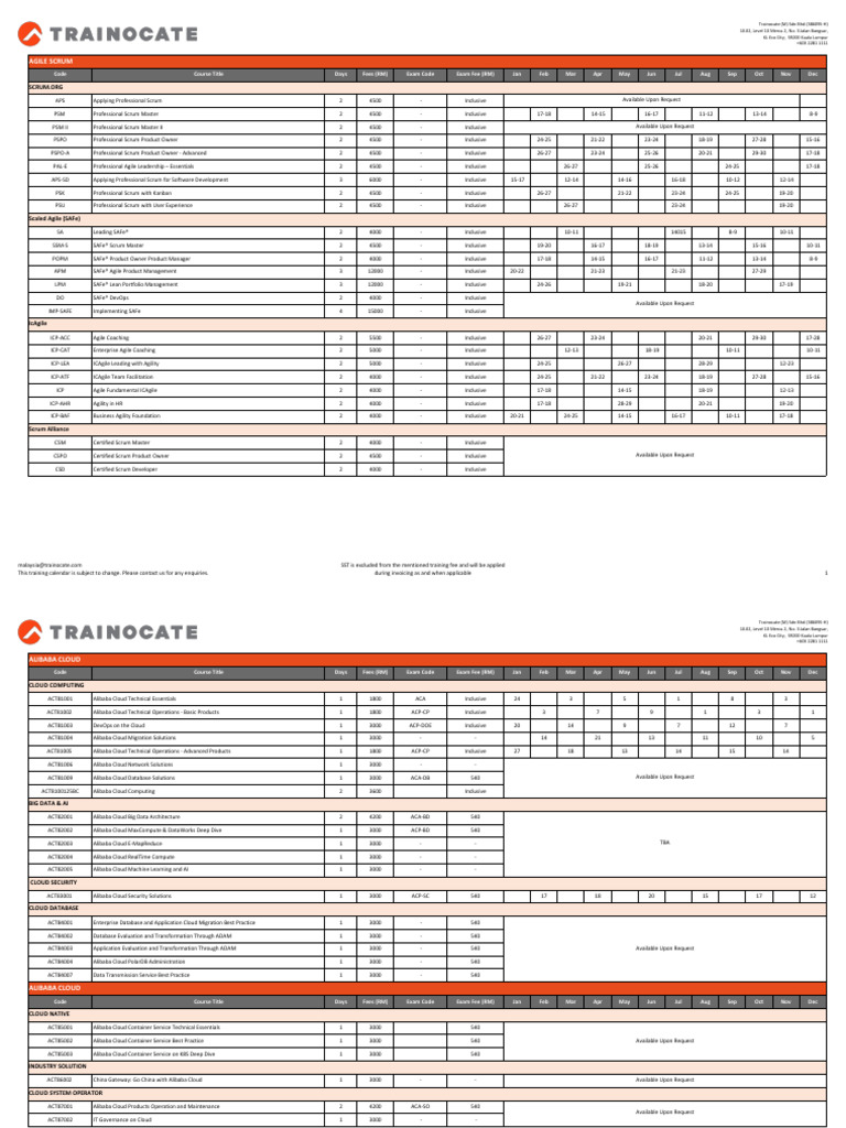 2025 Trainocate Malaysia Training Calendar | PDF | Amazon Web Services ...