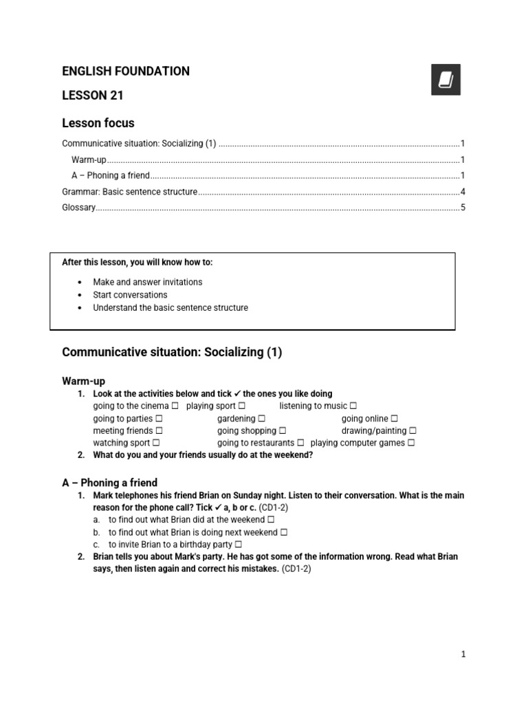 English foundation.Speaking. Lesson 21.120 | PDF | Verb | Subject (Grammar)