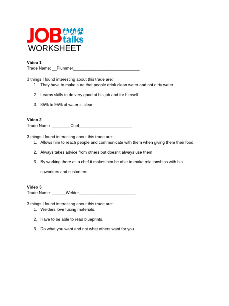 JOB TALKS WORKSHEET | PDF