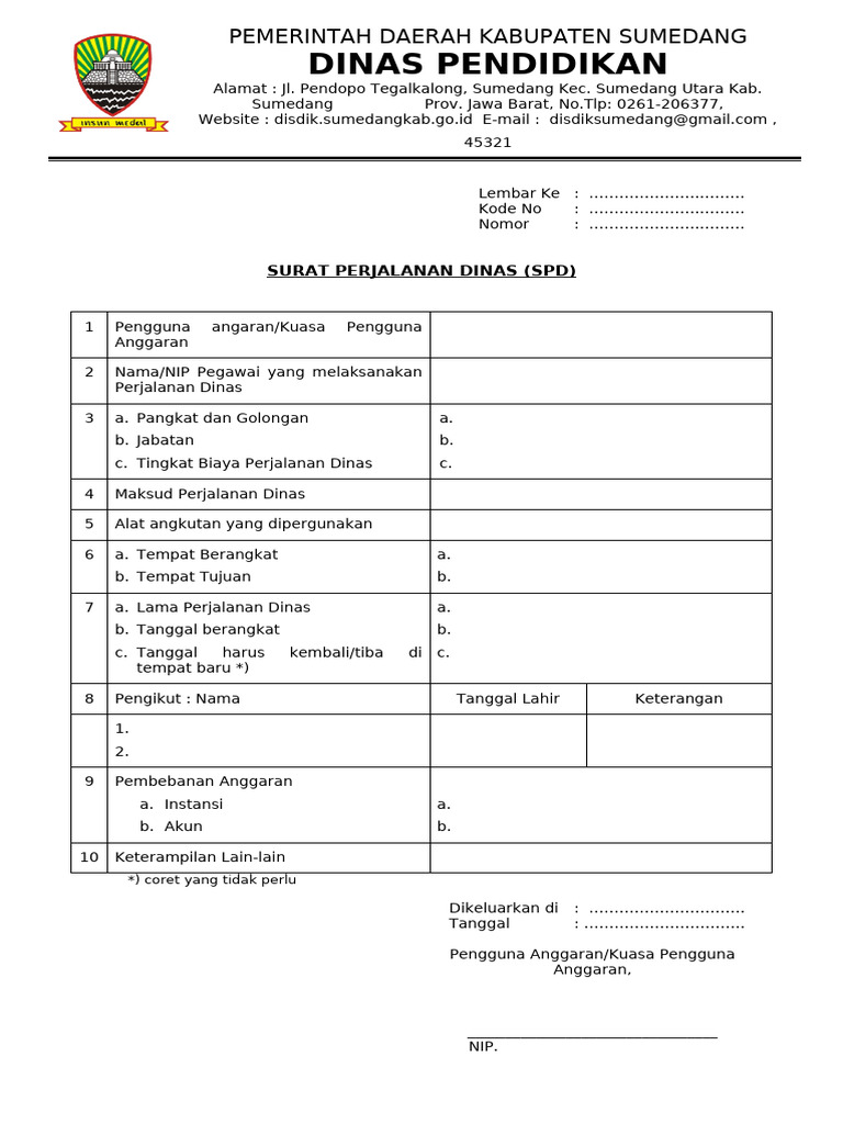 SPD - SPPD (Sesuai Naskah Dinas) | PDF