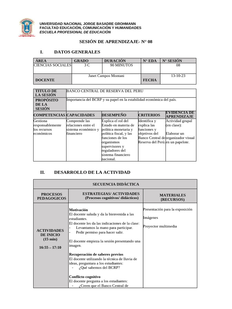 SESION DE APRENDIZAJE 08 | PDF | Maestros | Aprendizaje