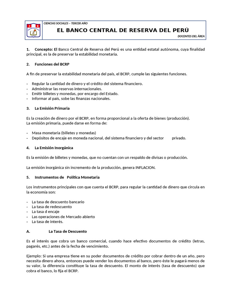 Banco Central de Reserva Del Perú | PDF | Dinero | Bancos