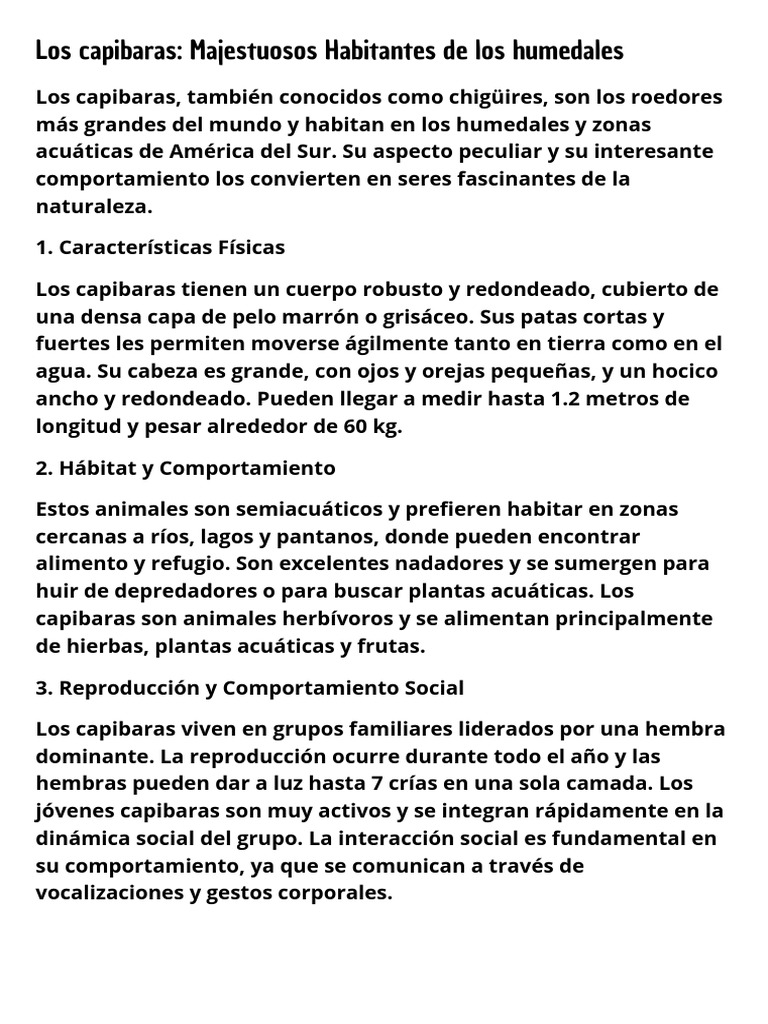 Los Capibaras Majestuosos Habitantes de Los Humedales - 20241001 ...