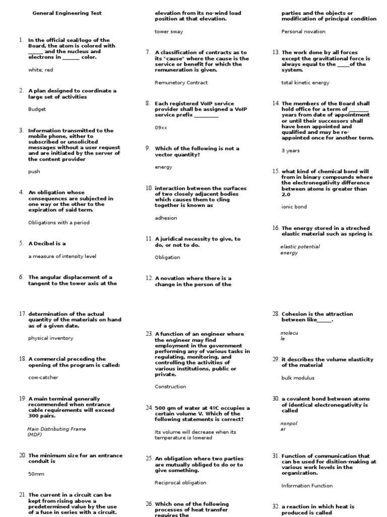 General Engineering Questions (131 Items) | PDF | Nuclear Physics ...