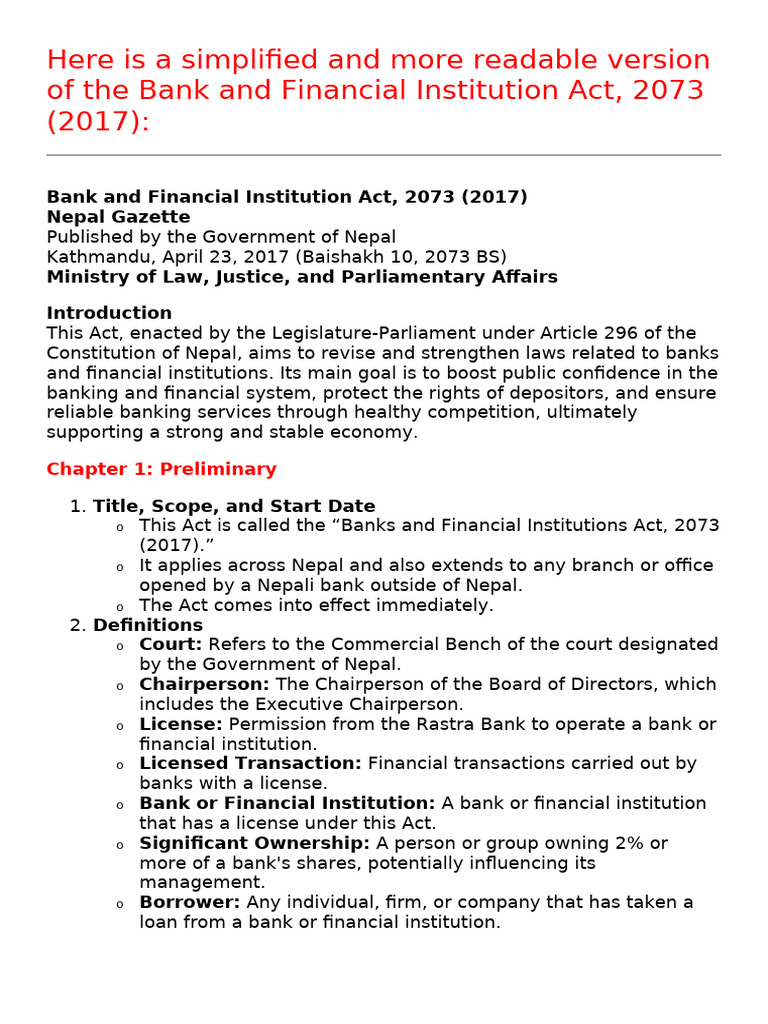 Bank and Financial Act 2058 | PDF | Banks | Liquidation