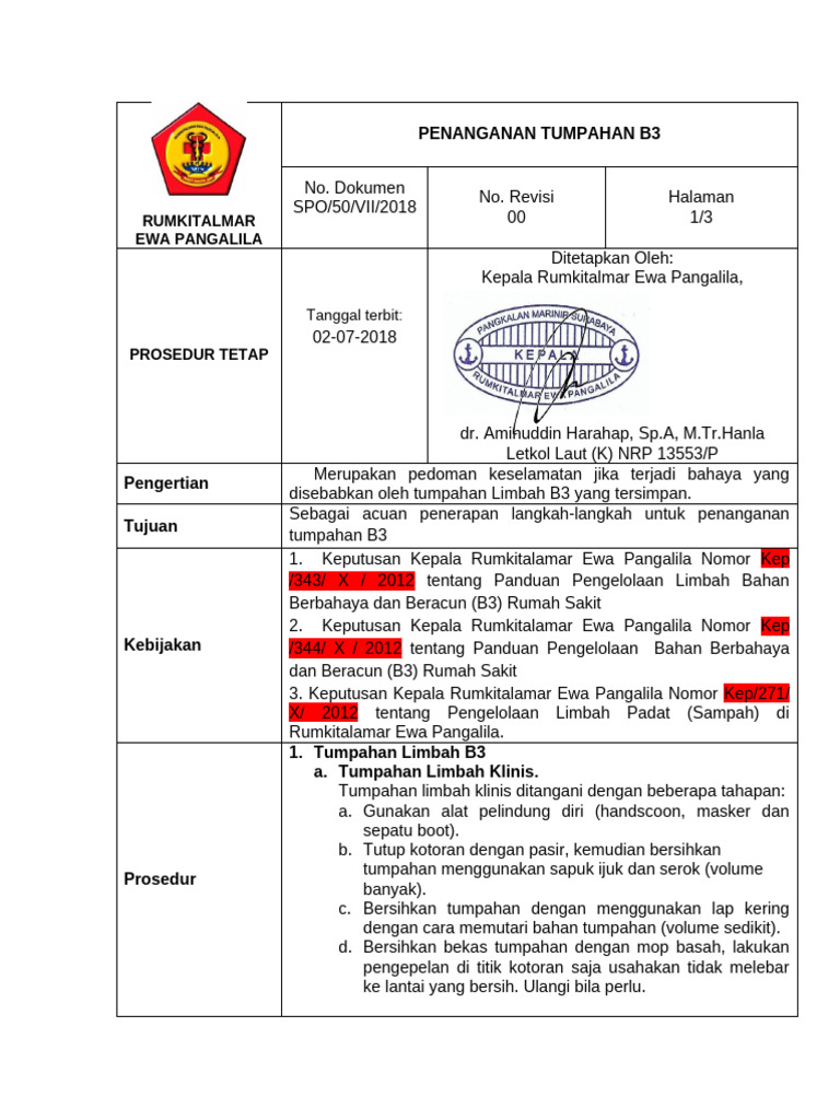 Spo Penanganan Tumpahan B3 | PDF