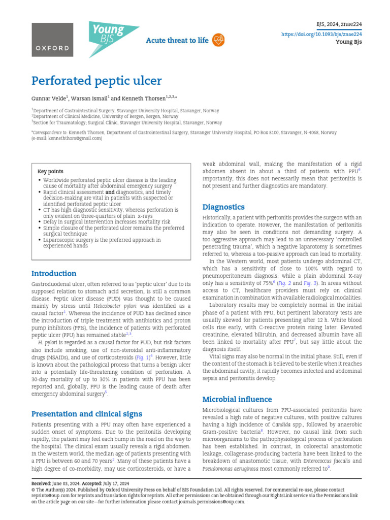 Gunnar Velde Perforated Peptic Ulcer 2024 | PDF | Surgery | Diseases ...