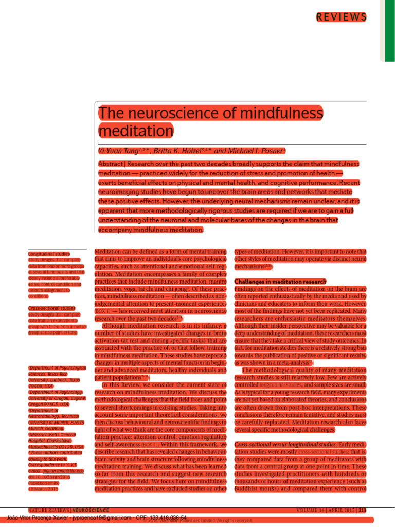 The Neuroscience of Mindfulness Meditation | PDF | Cingulate Cortex | Mindfulness