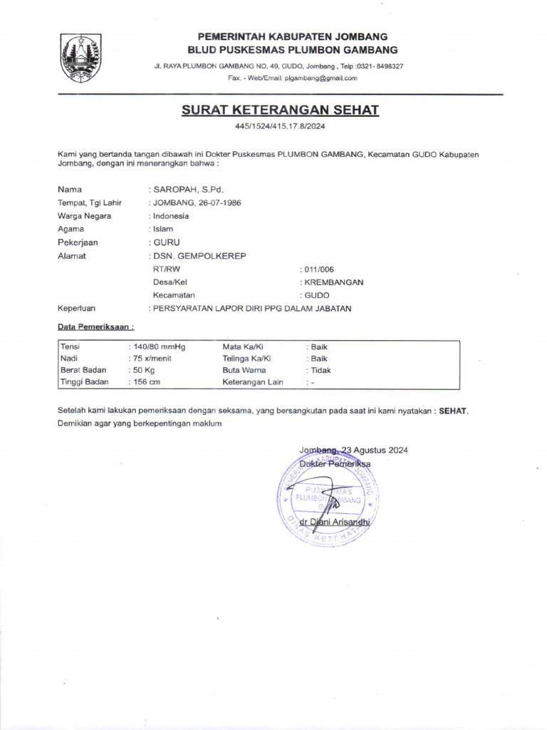 Scan Surat Keterangan Sehat | PDF
