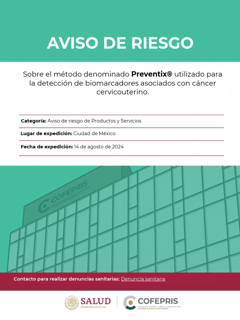 Aviso de Riesgo Preventix 14082024 | PDF | Cáncer | Cáncer de cuello ...