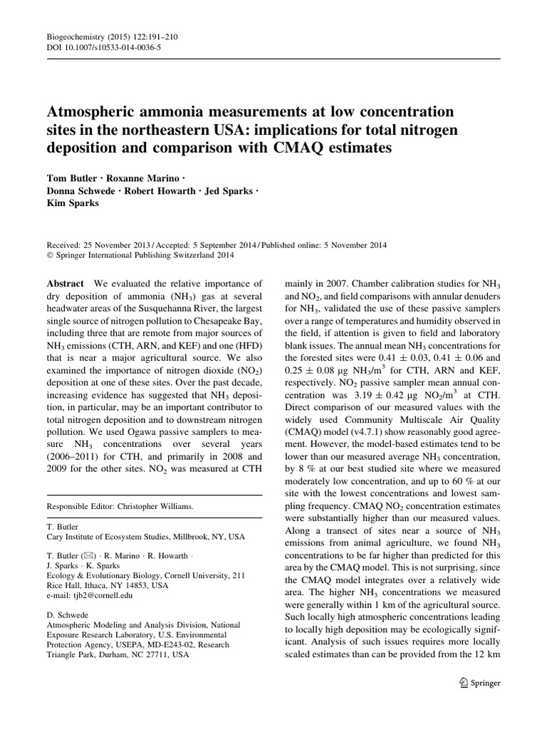 Ammonia Measurements Pdf Ammonia Air Pollution