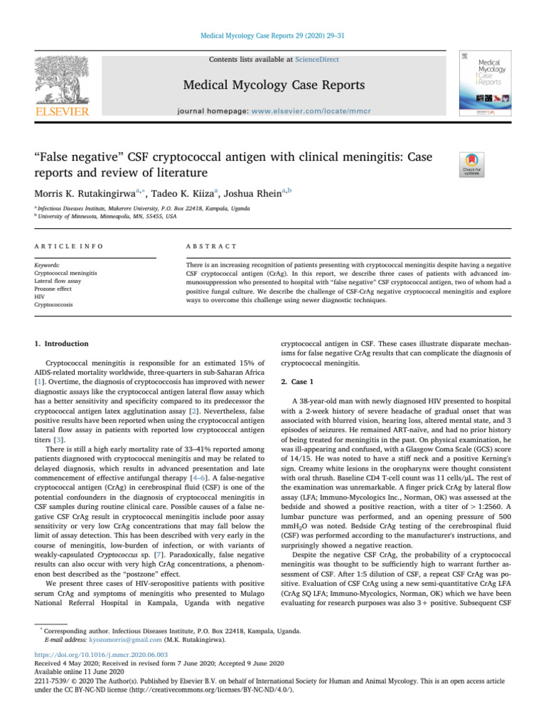 False Negative CSF Cryptococcal Antigen With Clinical Meningitis, Case ...