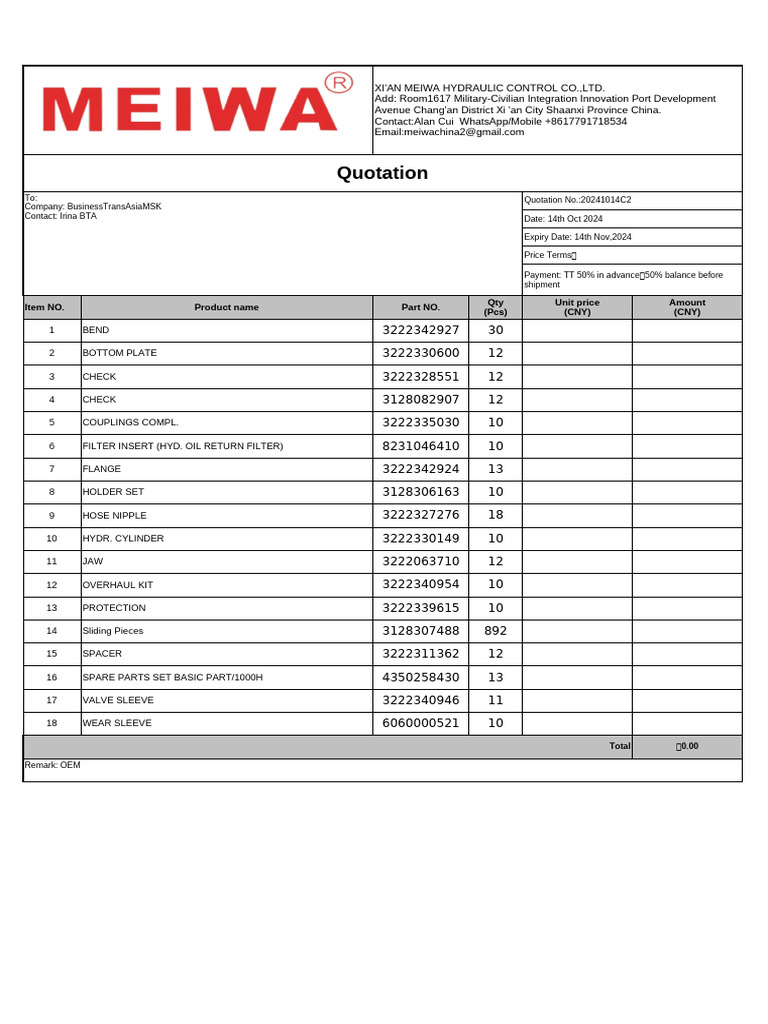 Quotation for Spare Parts Order | PDF | Manufactured Goods | Mechanical ...