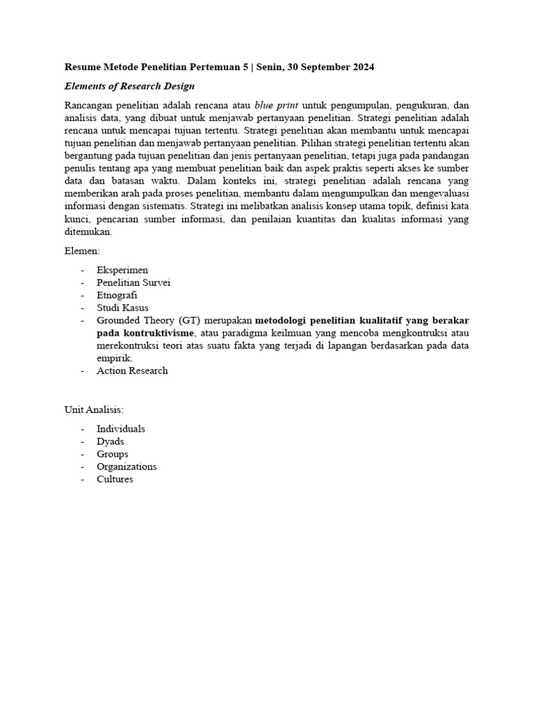 Resume Metode Penelitian Pertemuan 5 | PDF | Karier & Perkembangan
