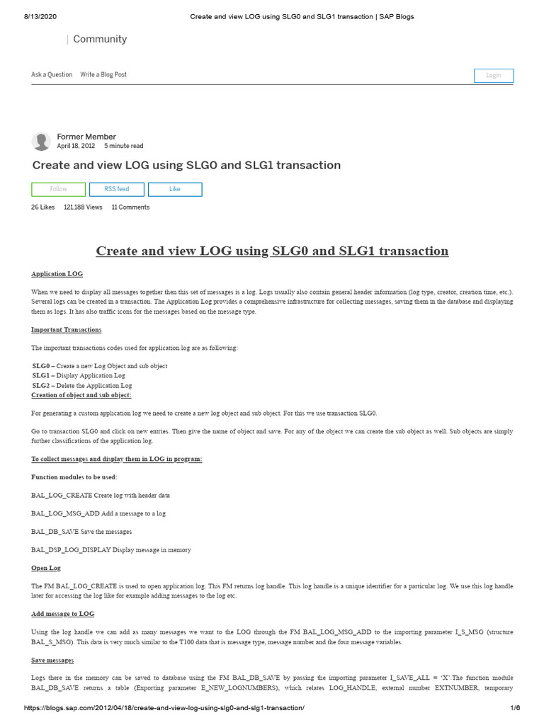 Sap All Create And View Log Using Slg0 And Slg1 Transaction Sap Blogs 6403