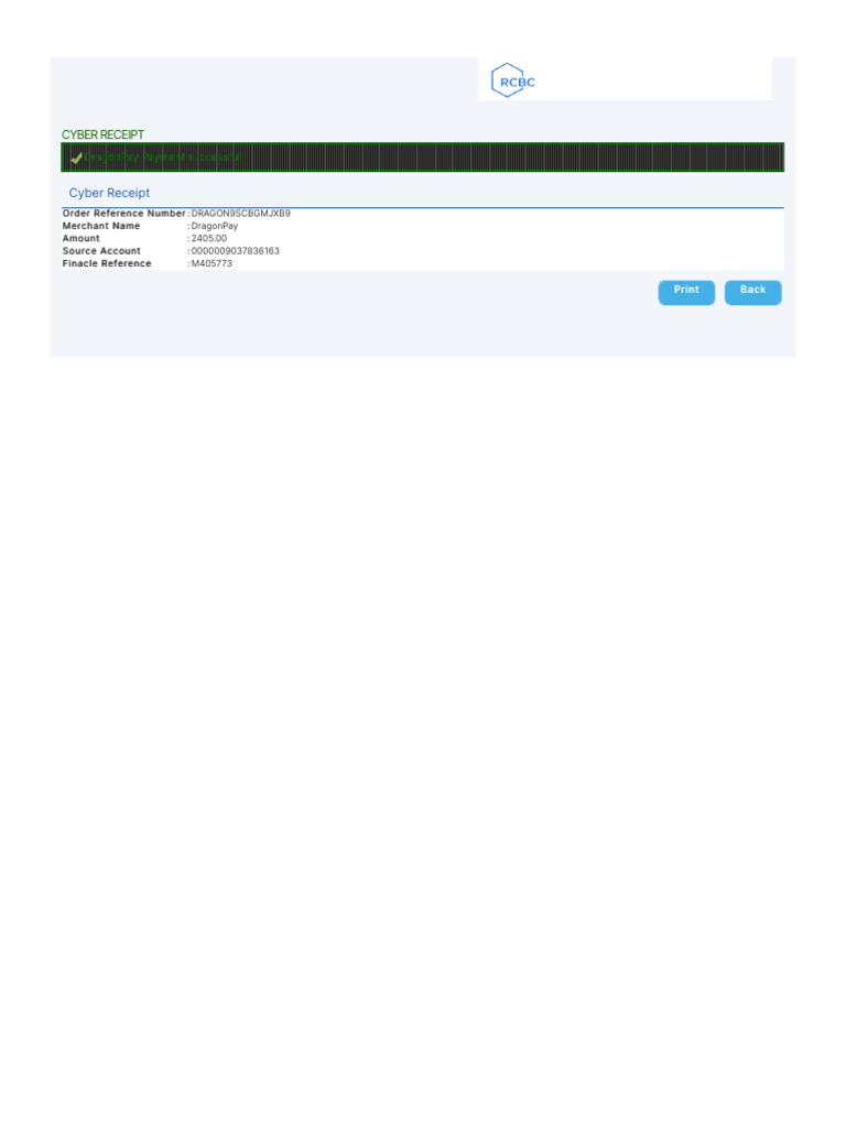 Cyber Receipt - RCBC Online Banking | PDF