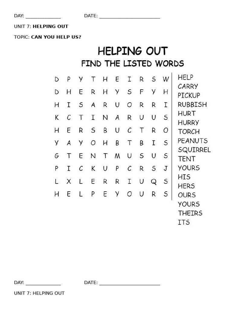 unit 7 helping out cursive writing and wordsearch | PDF