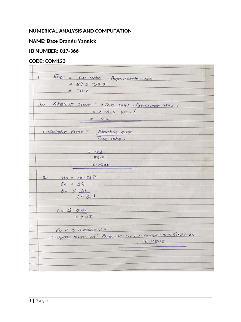 Numerical Analysis and Computation Com123 | PDF