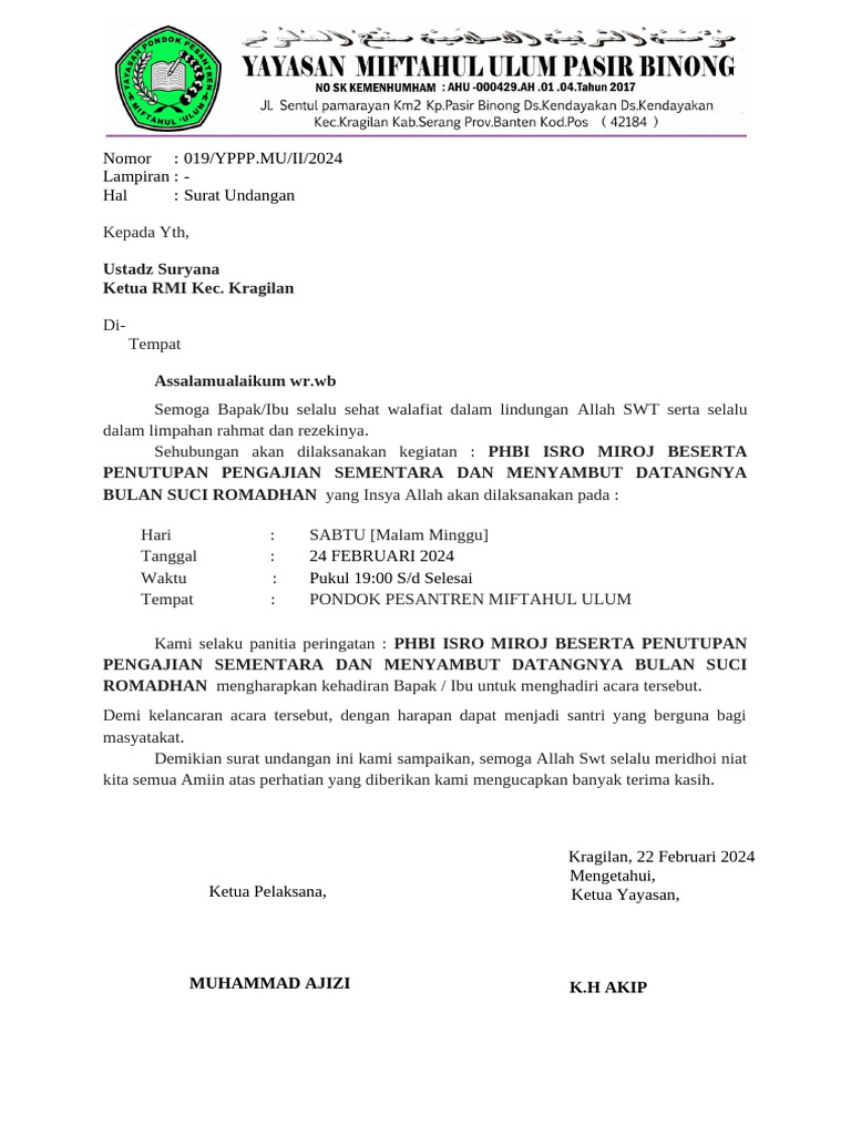 Undangan PHBI Isro Mi'raj 2024 | PDF