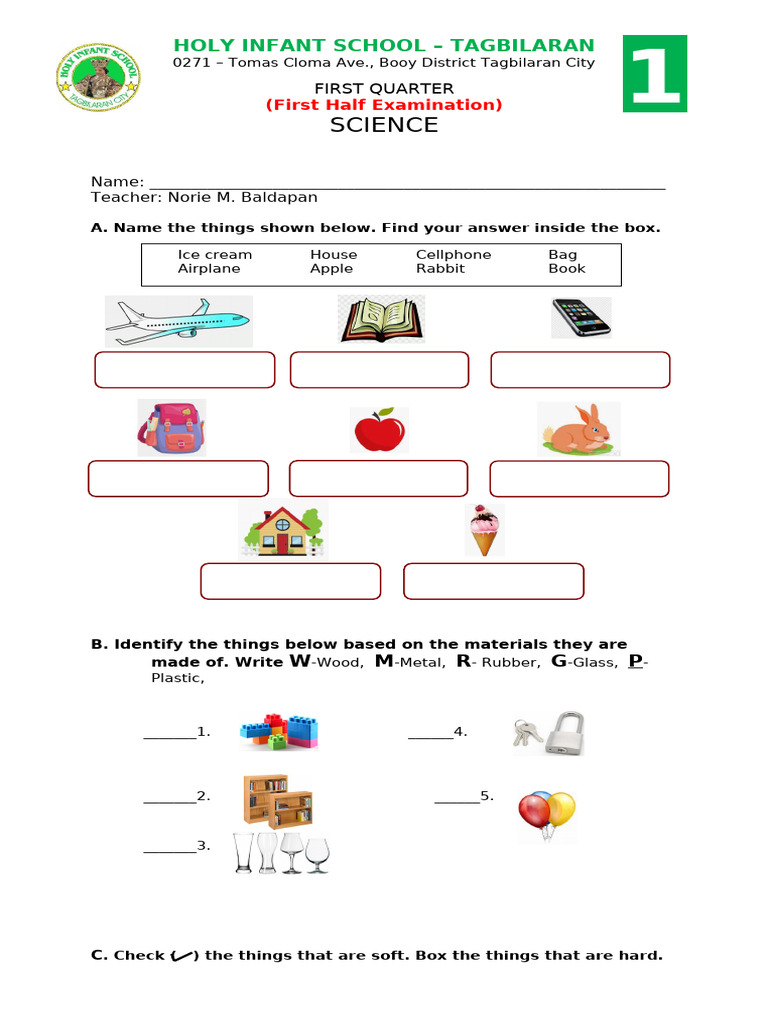 First Quarter Science Exam - Holy Infant School | PDF