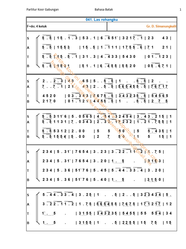 Partitur Koor Gabungan Bahasa Batak | PDF