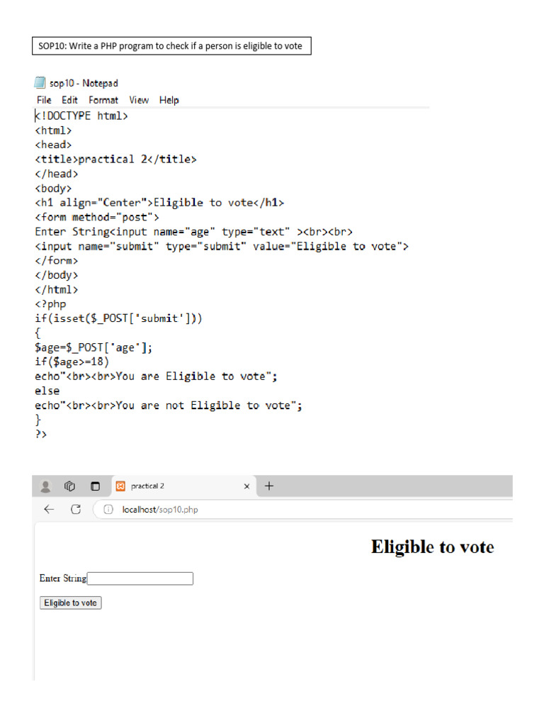 SOP10: Write A PHP Program To Check If A Person Is Eligible To Vote | PDF | Career & Growth ...