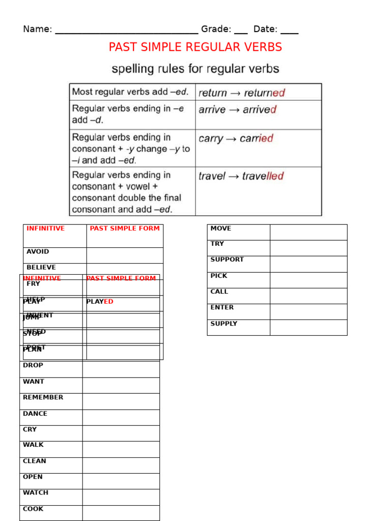 Past Simple Regular Verbs - 157798 | PDF | Self-Improvement | Wellness