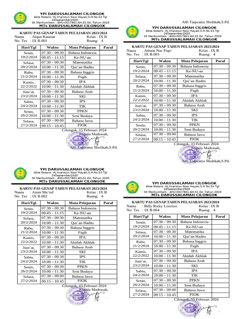 kartu kELAS 9B | PDF