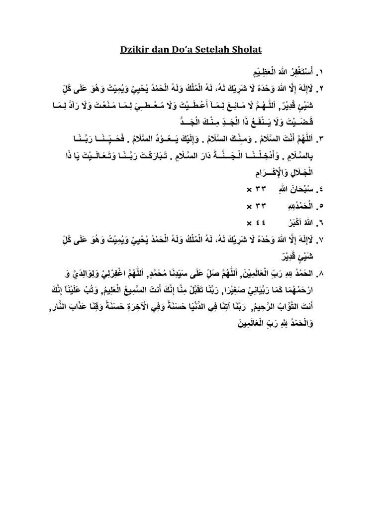 Dzikir Dan Do'a Setelah Sholat | PDF