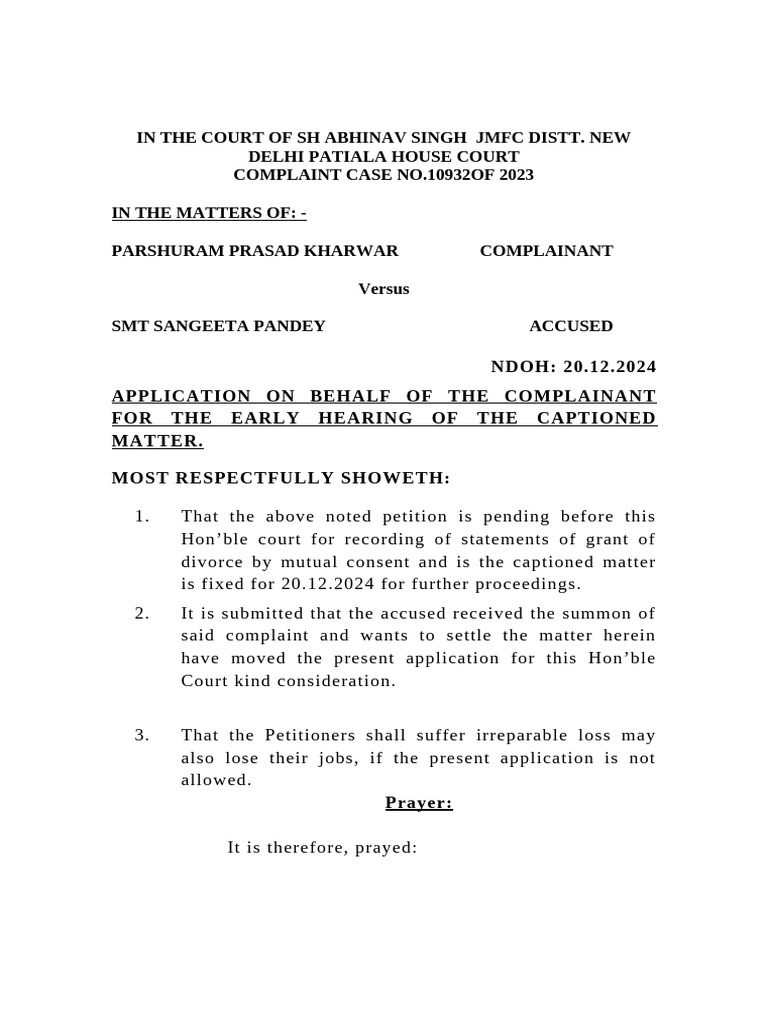 Kruthika Dixita Early Hearing | PDF | Affidavit | Legal Procedure