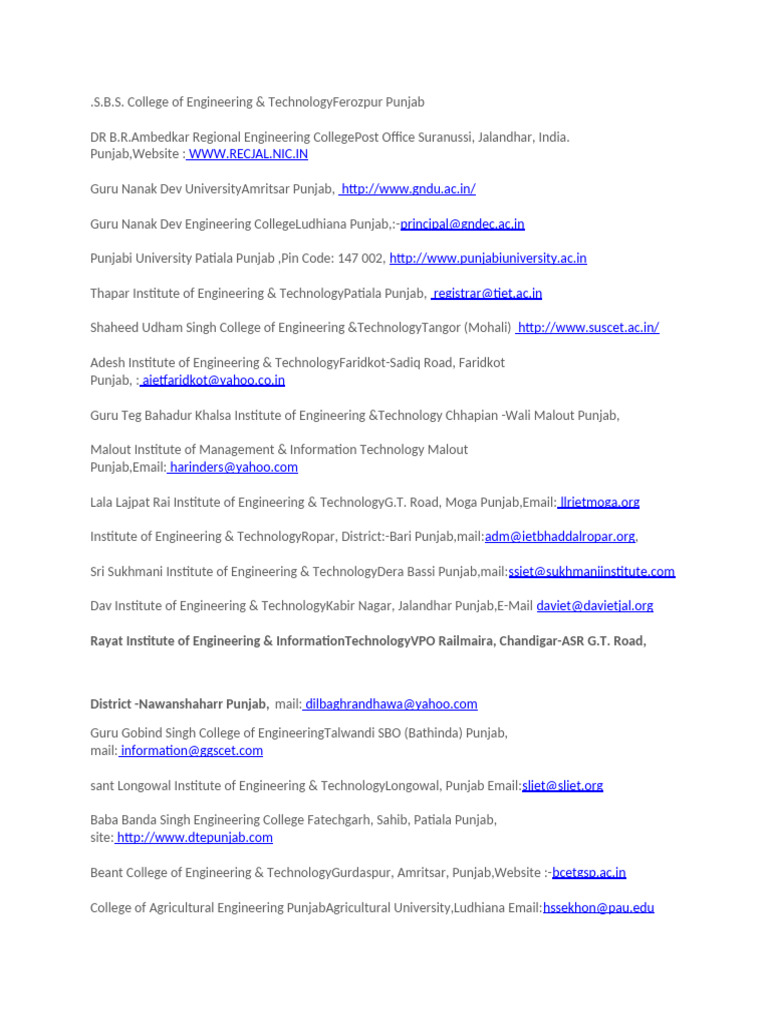 List Of Punjab Enginnering College Pdf Punjab Indian Religions