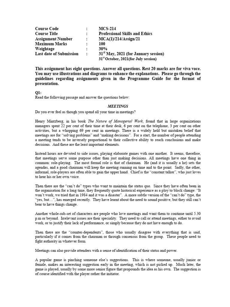 31 October, 2021 (For July Session) : The Nature of Managerial Work | PDF