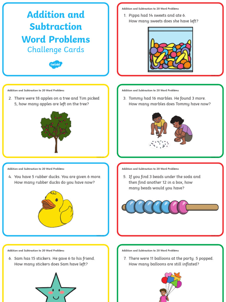 Addition and Subtraction to 20 word problem | PDF