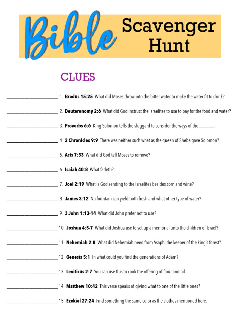 Bible Scavenger Hunt | PDF | Books Of Kings | Book Of Genesis