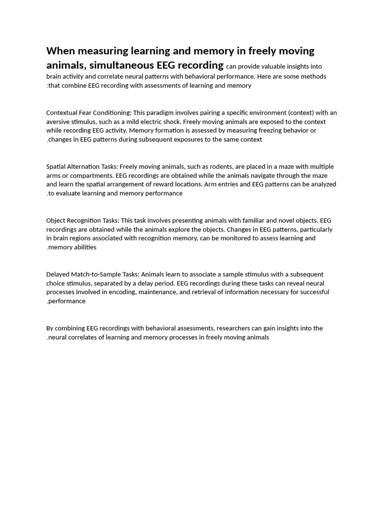 EEG AND Measuring Learning and Memory in Freely Moving Animals | PDF ...