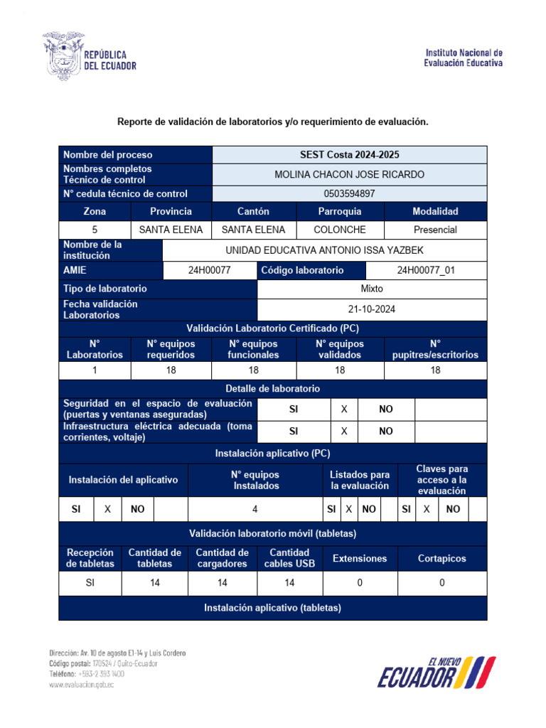 24h00077 - 01 - Molina Chacon Jose Ricardo - Reporte de Validación | PDF | Tableta | Laboratorios