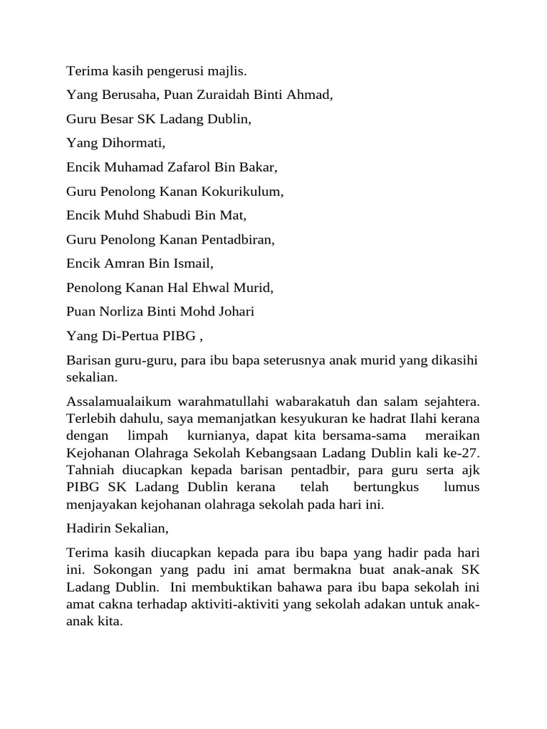 TEKS UCAPAN PERASMI KOT 2024 | PDF