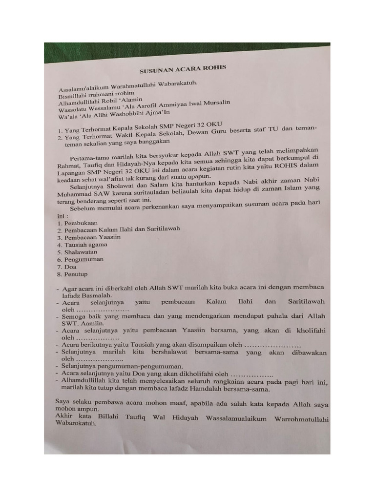 Susunan Acara Rohis-1 | PDF