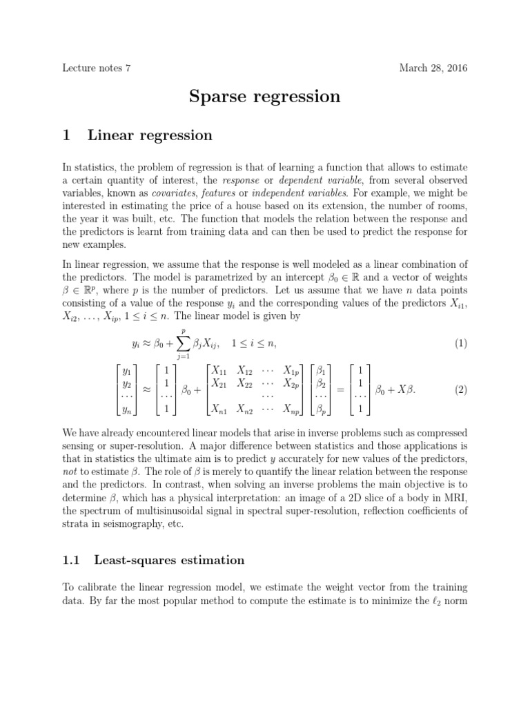 Sparse Regression | PDF | Linear Regression | Logistic Regression