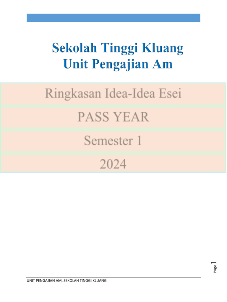 1-Ringkasan Idea Esei Pass Year Sem 1, 2024 | PDF