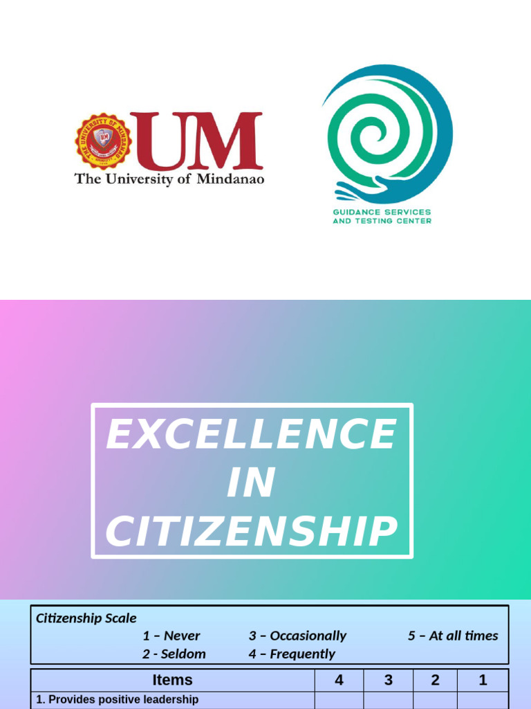 Citizenship Excellence Assessment Guide | PDF | Citizenship | Self Control