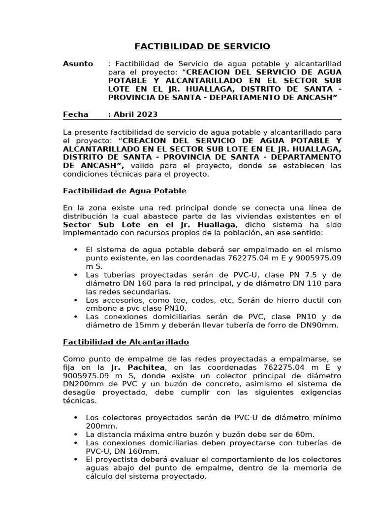 Factibilidad Agua y Alcantarillado Santa | PDF | Alcantarillado | Suministro de agua