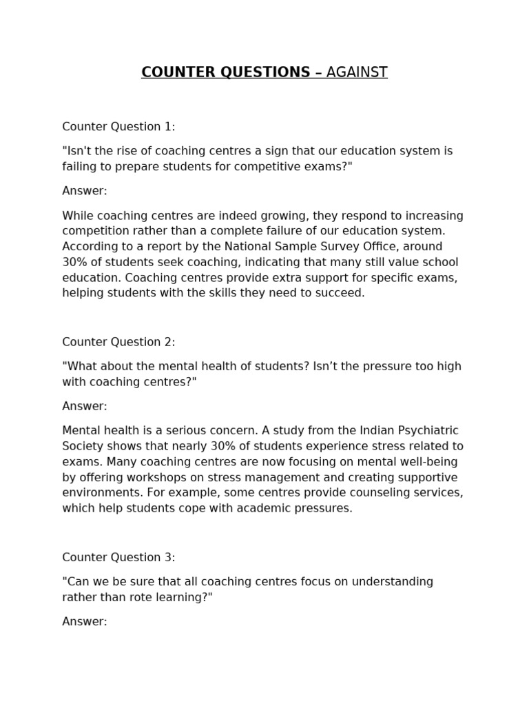 Against Counter questions | PDF | Learning | Critical Thinking