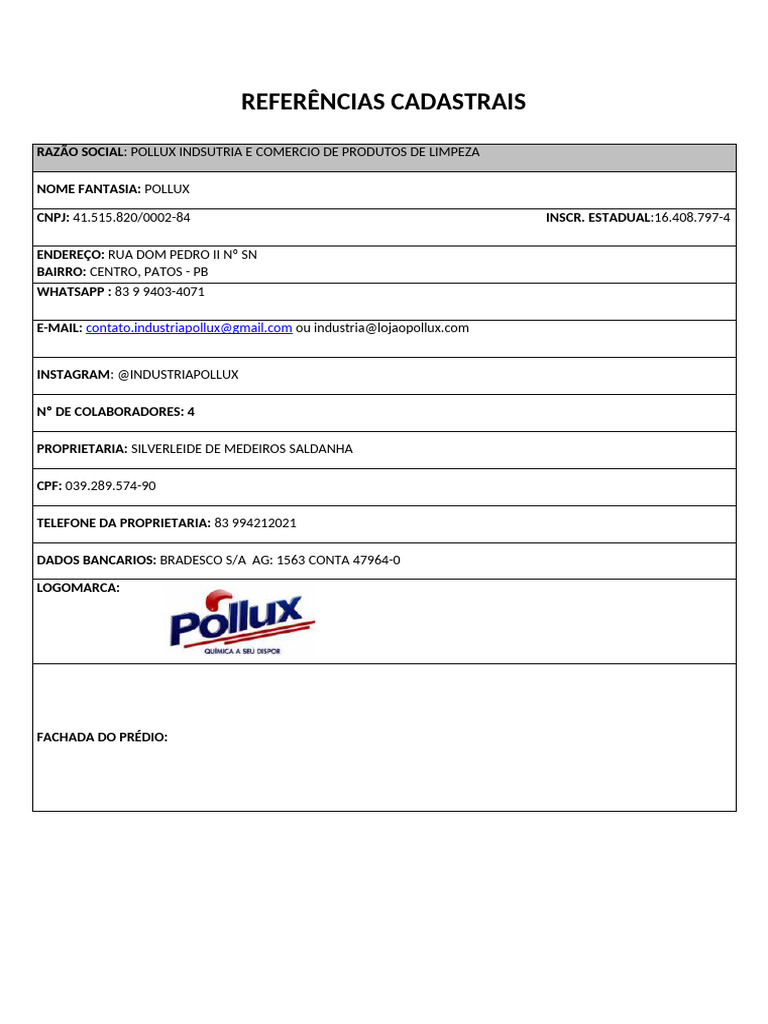 Dados Cadastrais da Pollux | PDF