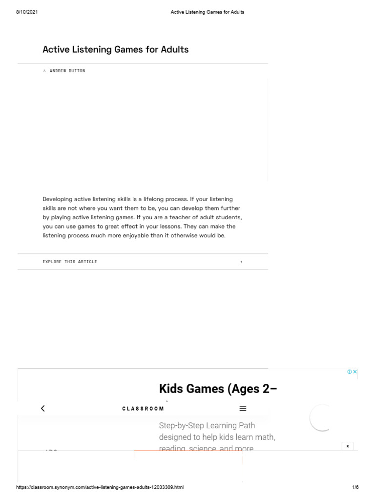 Active Listening Games for Adults | PDF | Vocabulary | English As A ...