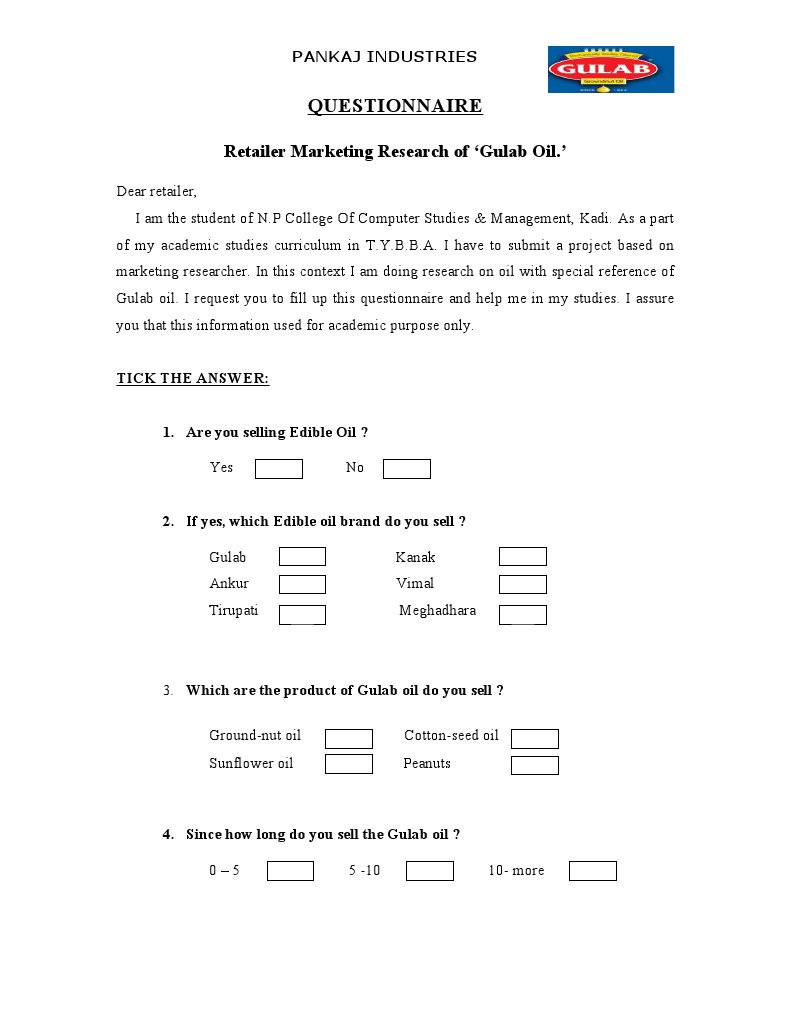 Questionnaire: Retailer Marketing Research of Gulab Oil.' | PDF | Business