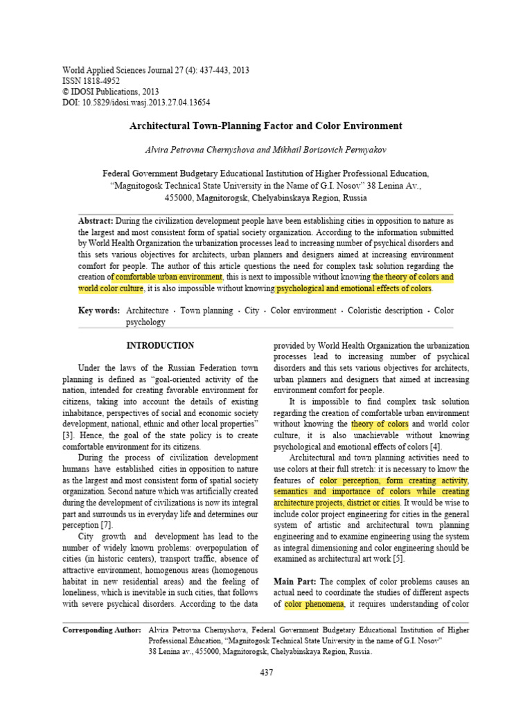 Architectural Town-Planning Factor and Color Environment | PDF ...