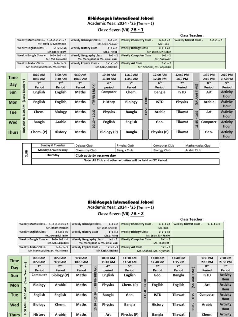 7 Class Routine (2024 - '25) | PDF | Mathematics | Science